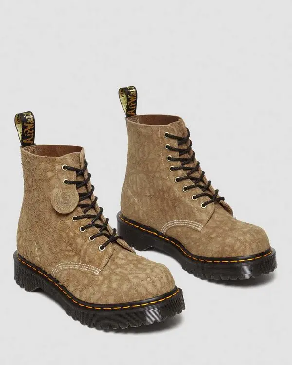 Dr. Martens 1460 Made In England Heavy Emboss Hairy Suede Boots - Tan,brown