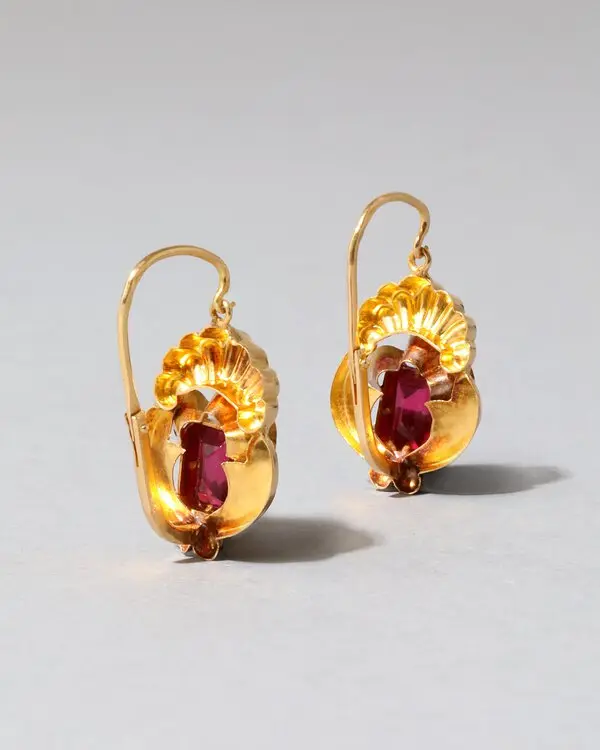 Alexis Bittar Vintage 19k & Garnet Earrings - Gold