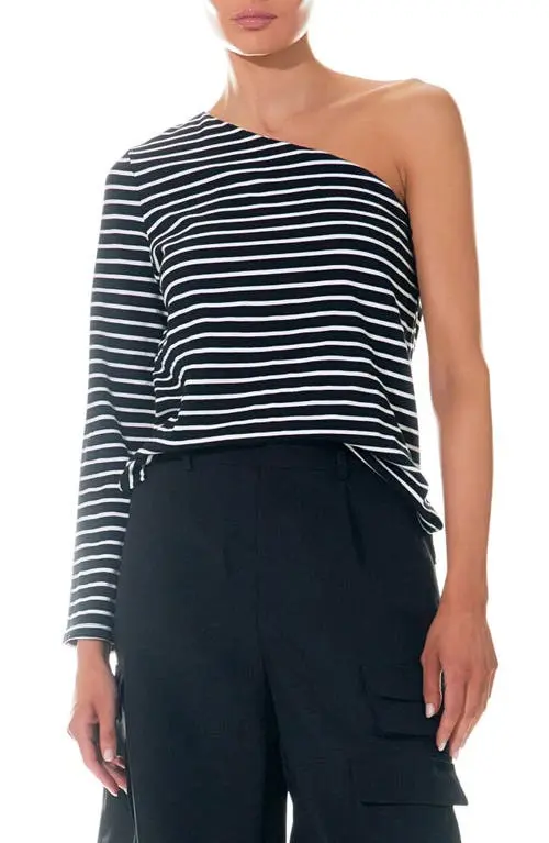 GREY LAB Stripe One-shoulder Asymmetric Top - Black/white