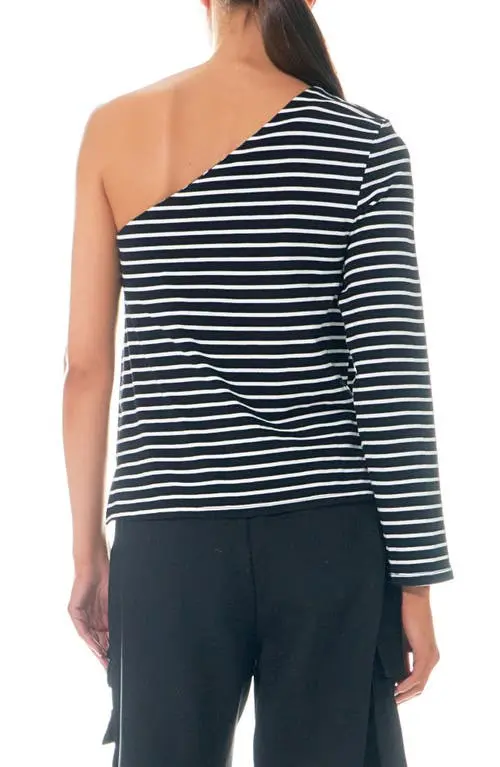 GREY LAB Stripe One-shoulder Asymmetric Top - Black/white