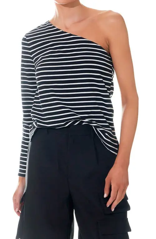 GREY LAB Stripe One-shoulder Asymmetric Top - Black/white