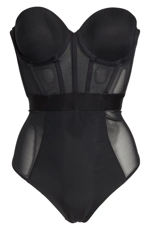 Dkny Sheer Strapless Underwire Bodysuit - Black