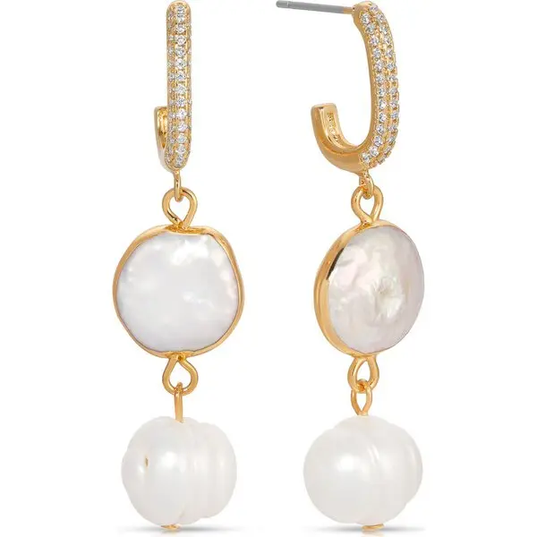Ettika Cultured Freshwater Pearl Drop Huggie Hoop Earrings - Gold