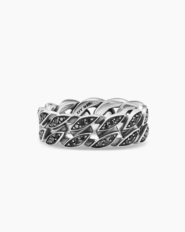 David Yurman Sterling Silver Curb Chain Band Ring - Black Diamond