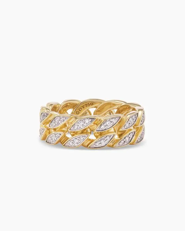 David Yurman 18k Yellow Gold Curb Chain Band Ring - Diamond
