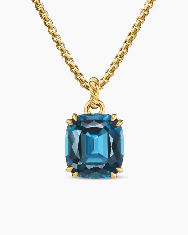 David Yurman 18k Yellow Gold Marbella Onyx Pendant - Hampton Blue Topaz