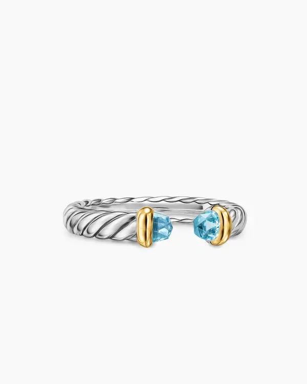 David Yurman Petite Cable Open Ring - Blue Topaz
