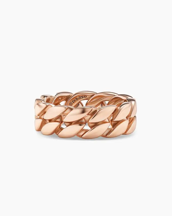 David Yurman Curb Chain Band Ring In With Diamonds - 18k Rose Gold