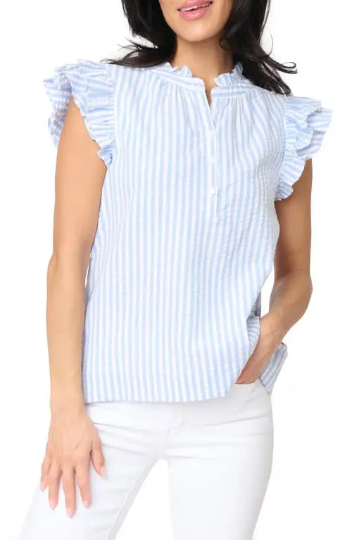 GIBSONLOOK Stripe Flutter Sleeve Seersucker Top