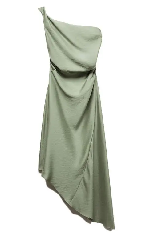 laila draped one-shoulder midi dress Mango Laila Draped One-Shoulder Midi Dress In Dark Green - 55% Off