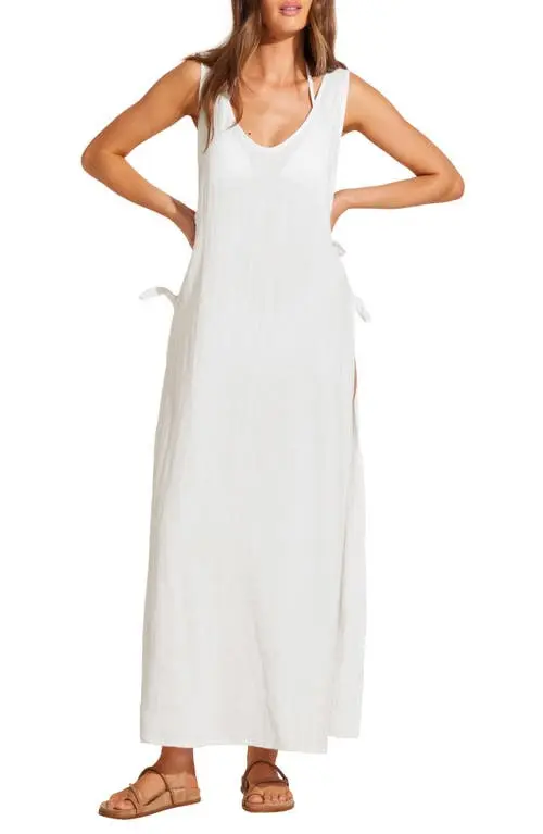 Vitamin A® Riviera Linen & Cotton Cover-up Dress - White Crinkle Linen