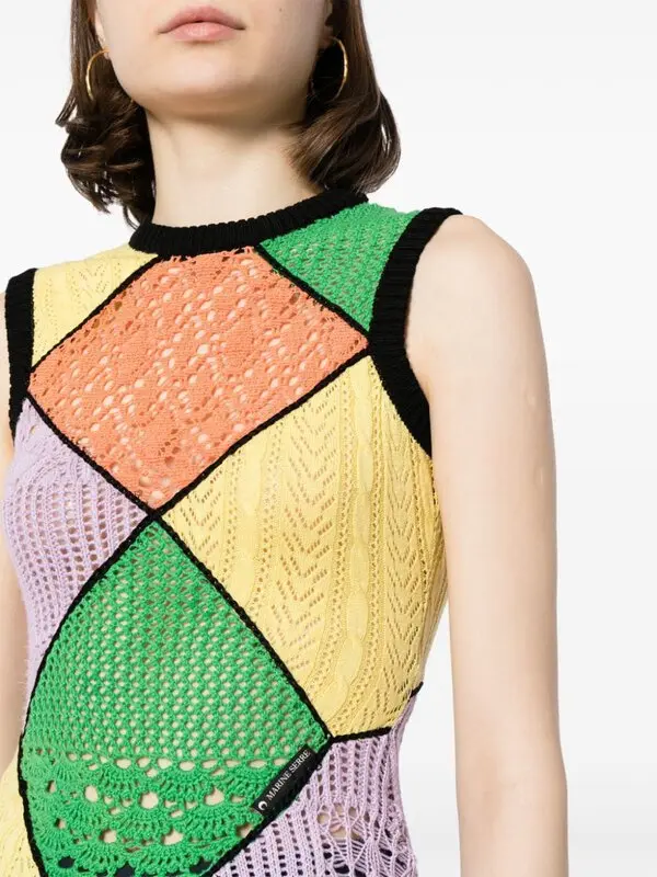 MARINE SERRE Panelled Crochet Knit Tank Top