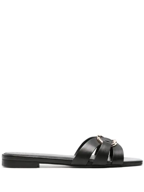 TWINSET Oval T-plaque Leather Slides - Black