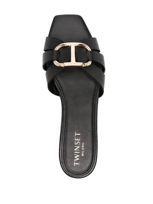 TWINSET Oval T-plaque Leather Slides