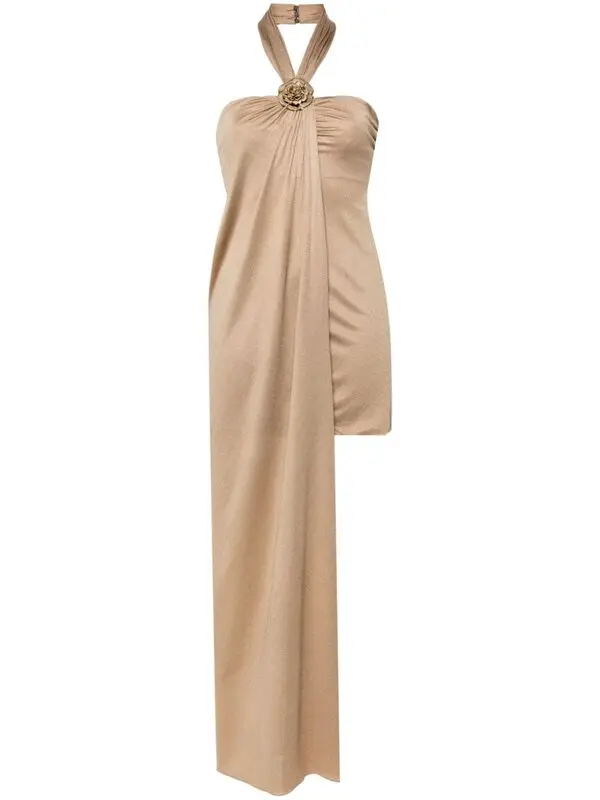 Blumarine Bijou Rose Asymmetric Gown In Neutrals - 40% Off | Editorialist
