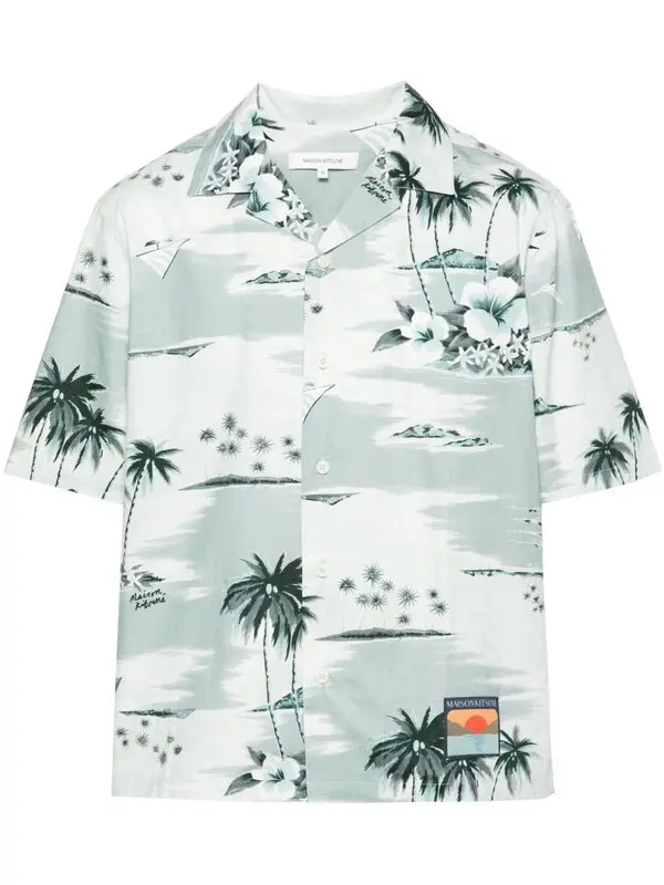 Maison Kitsuné Island-print Bowling Shirt