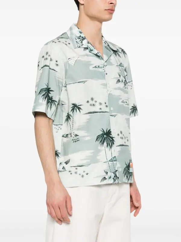 Maison Kitsuné Island-print Bowling Shirt