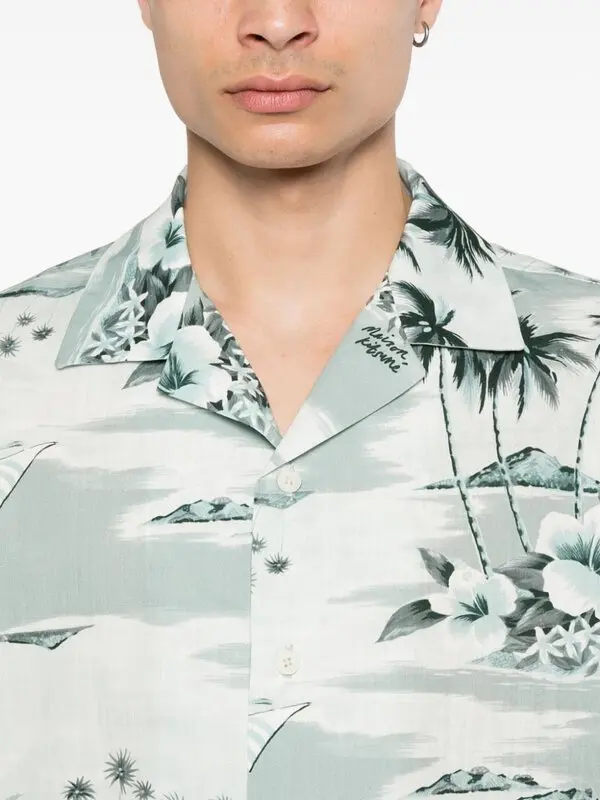 Maison Kitsuné Island-print Bowling Shirt