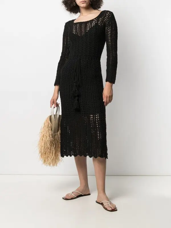 MATIMI Crochet Tie-waist Midi Dress