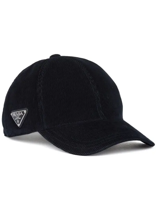 Prada Triangle-logo Corduroy Cap - Blue