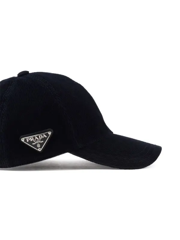 Prada Triangle-logo Corduroy Cap - Blue
