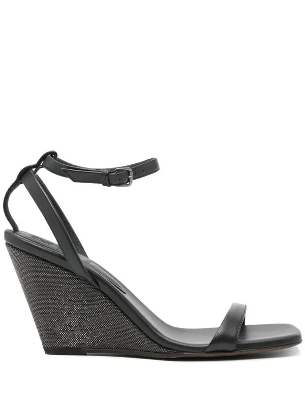 Brunello Cucinelli 90mm Leather Wedge Sandals