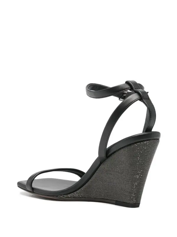 Brunello Cucinelli 90mm Leather Wedge Sandals