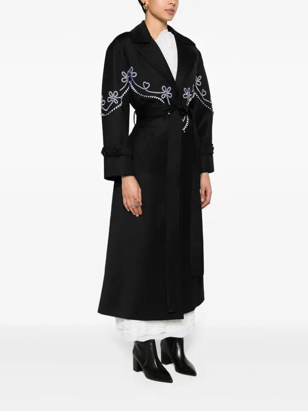 Chloé Motif-Embroidered Maxi Trench Coat In Black - 70% Off