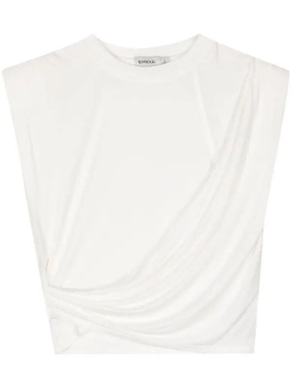 Simkhai Estelle Draped Crop Top - White