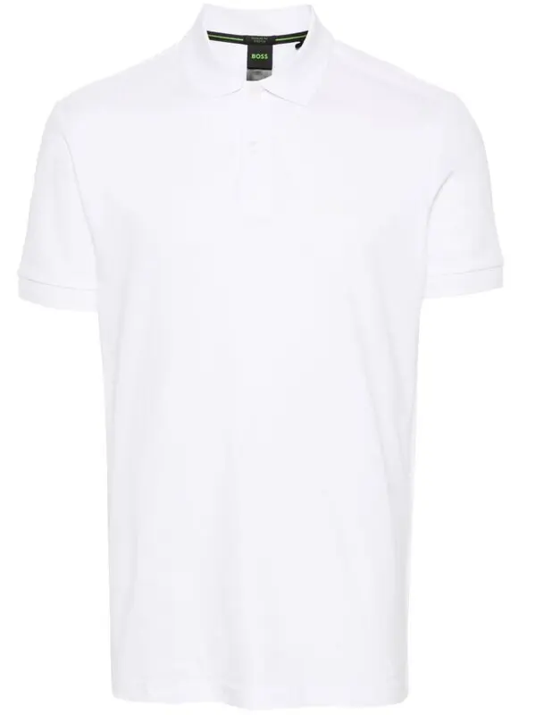 BOSS Logo Print Cotton Polo Shirt - White