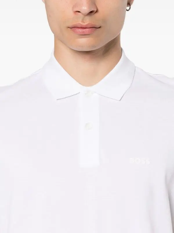 BOSS Logo Print Cotton Polo Shirt - White