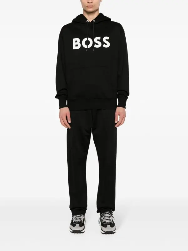 BOSS Logo Print Cotton Hoodie - Black