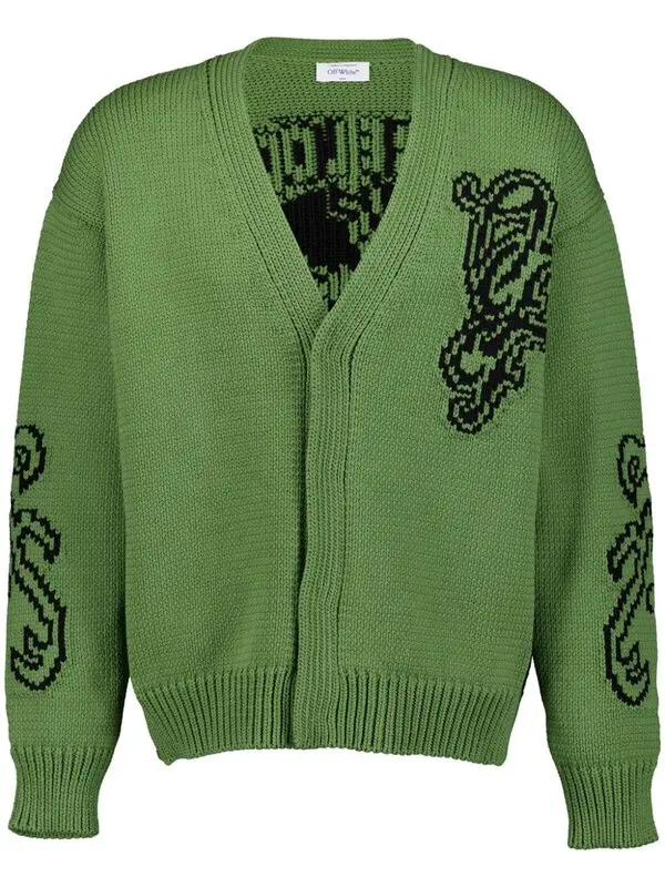 Off-White V-neck Intarsia-knit Cardigan
