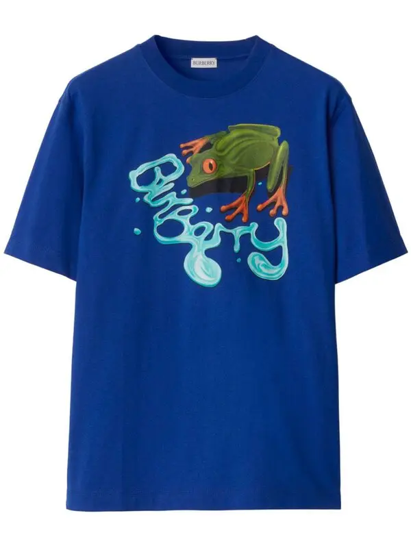 Burberry Frog Crew-Neck Cotton T-Shirt In Blue - 50% Off