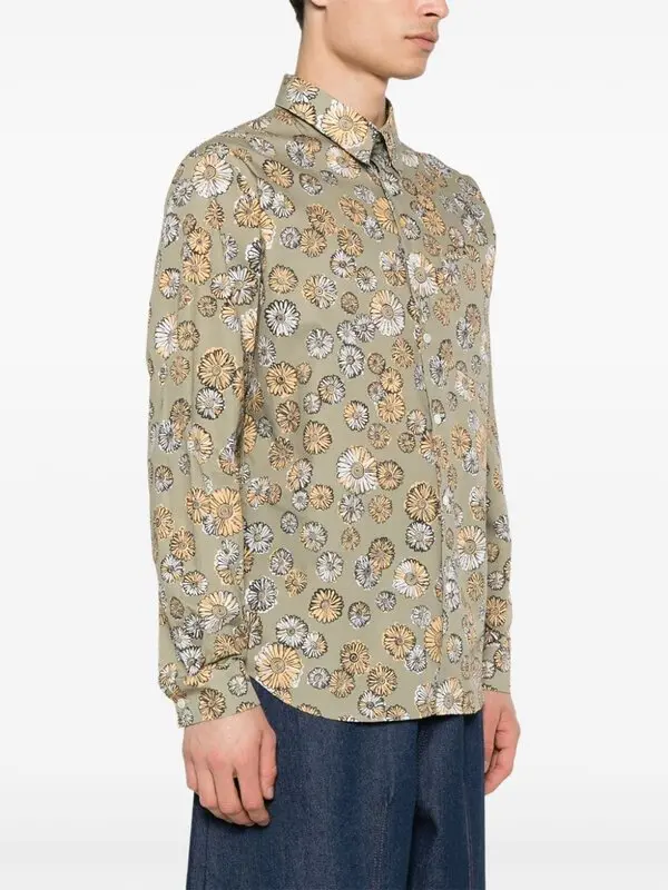 Maison Kitsuné Floral-print Cotton Shirt - Green