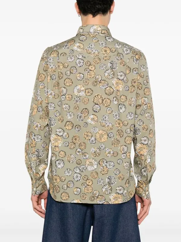 Maison Kitsuné Floral-print Cotton Shirt - Green