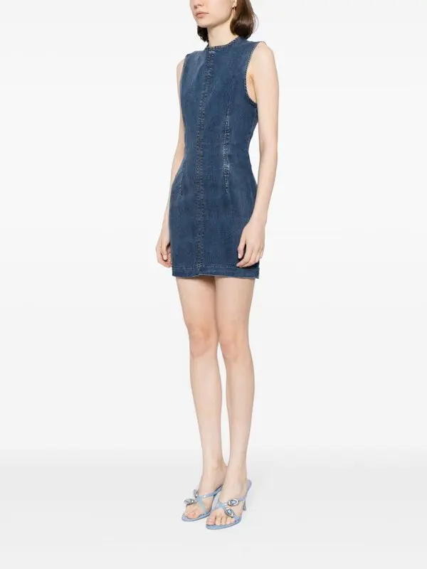 white christmas dresses Denim Crystal Trim Collared Mini Dress – self-portrait-US main image 1