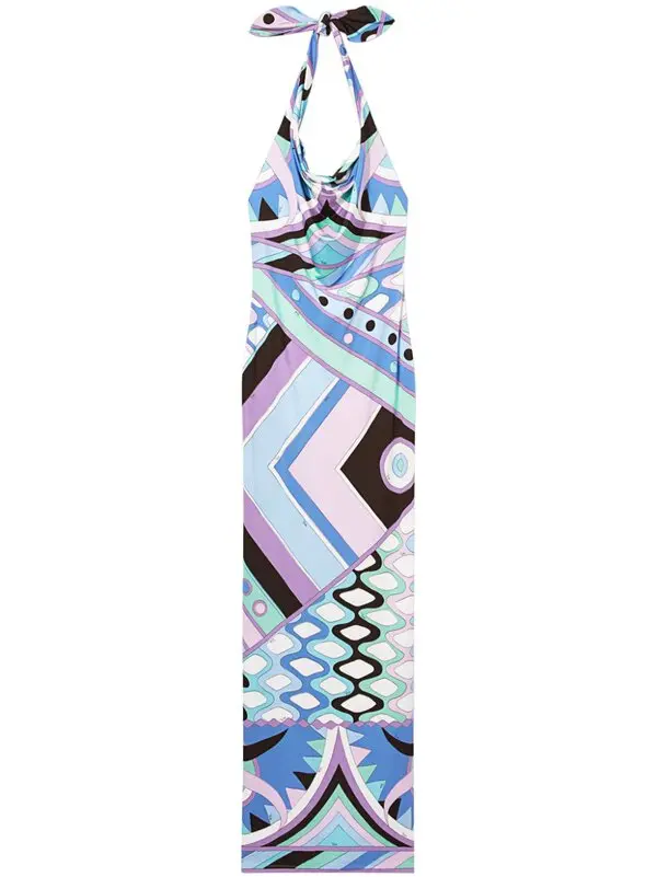 Emilio Pucci Vivara-print Halterneck Maxi Dress - Blue
