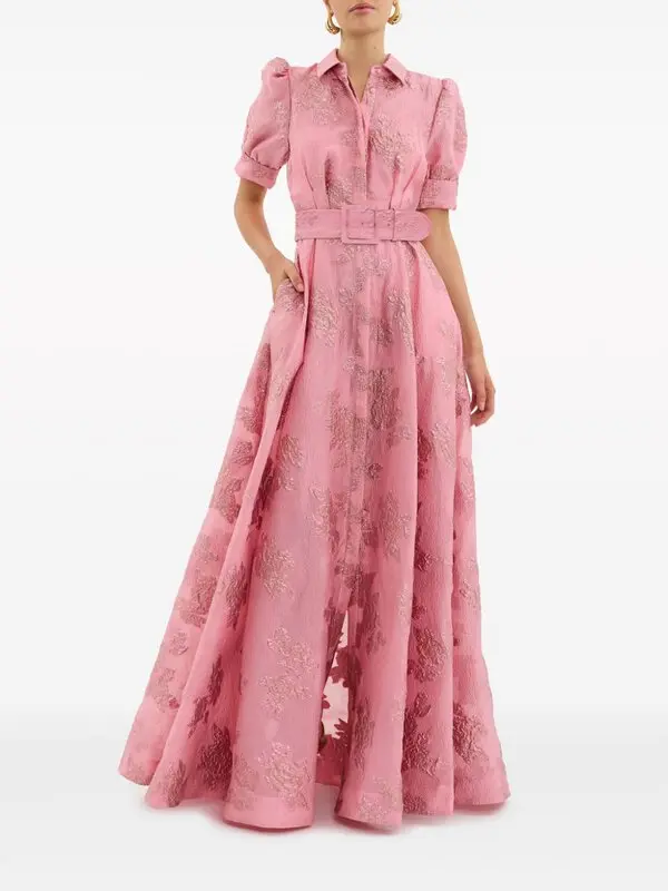 Rebecca Vallance Floral Jacquard Belted Maxi Dress - Pink