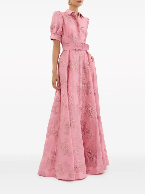 Rebecca Vallance Floral Jacquard Belted Maxi Dress - Pink