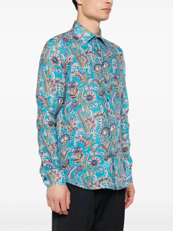 Etro Floral-print Linen Shirt - Blue