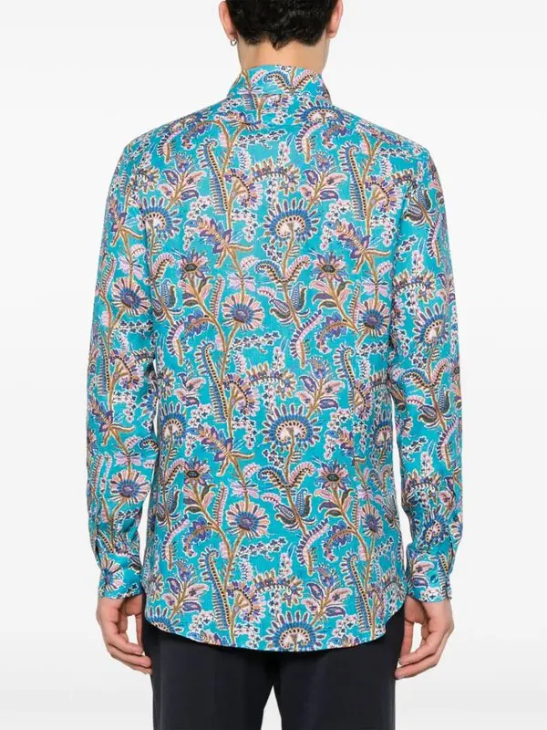 Etro Floral-print Linen Shirt - Blue