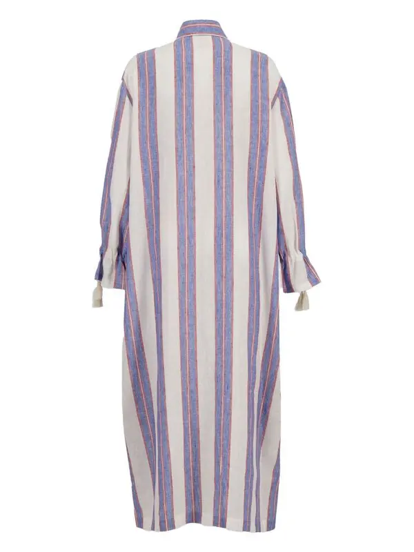 PAULA Embroidered Striped Linen Dress