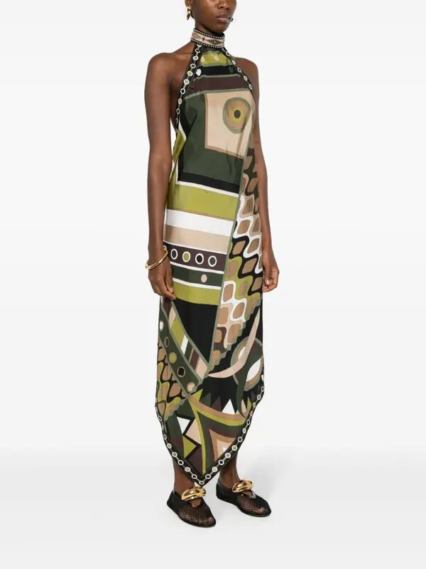 Emilio Pucci Geometric Silk Maxi Dress - Green | Editorialist