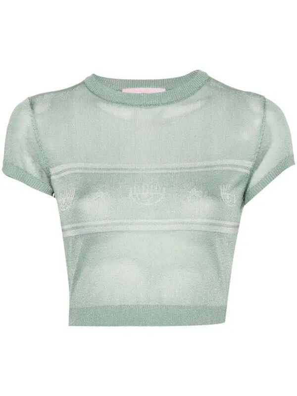 CHIARA FERRAGNI Eyelike-motif Cropped Jumper - Green