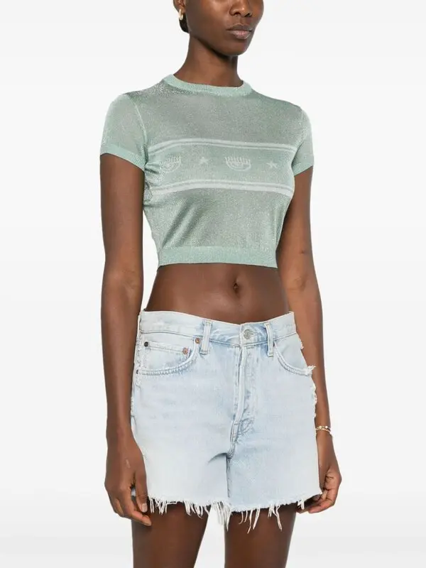 CHIARA FERRAGNI Eyelike-motif Cropped Jumper - Green