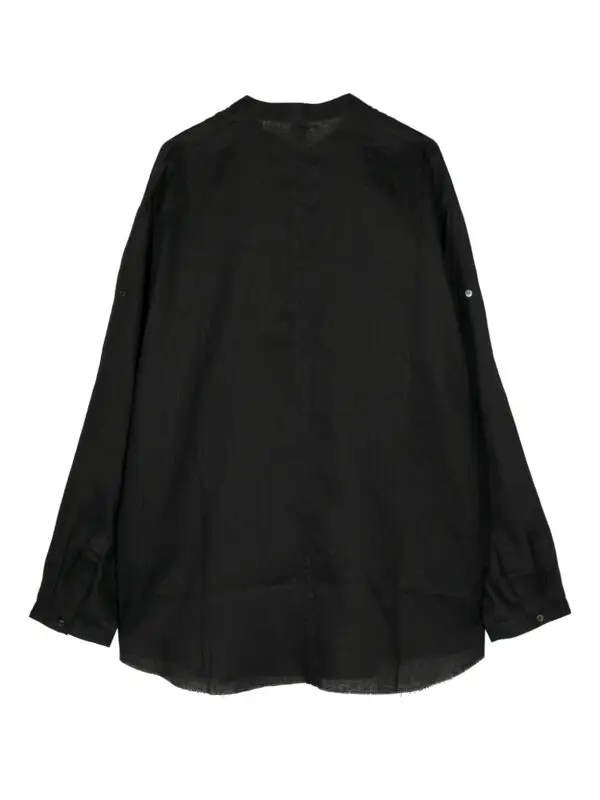 Isabel Benenato Band-collar Linen Shirt - Black
