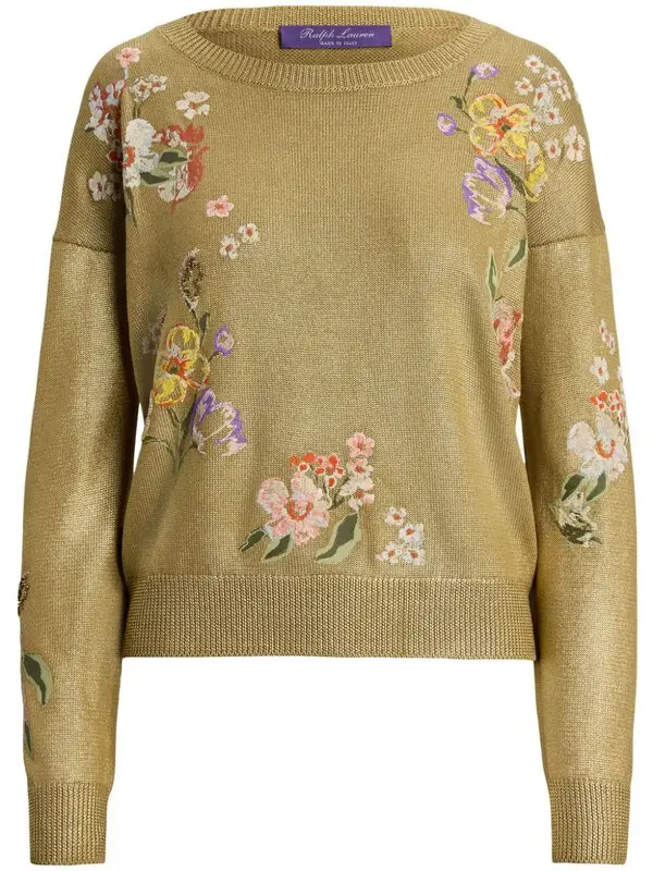 Ralph Lauren Floral-embroidered Silk Jumper - Gold