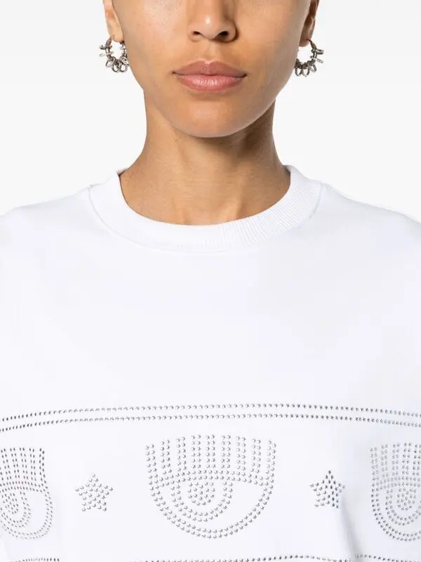 CHIARA FERRAGNI Logomania Stud-embellished Sweatshirt - White
