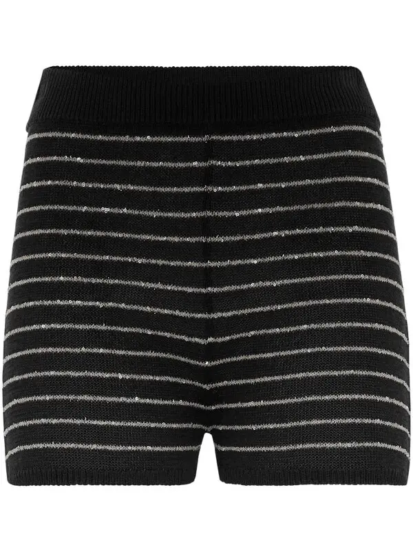 Brunello Cucinelli Striped Sequin-embellished Shorts - Black